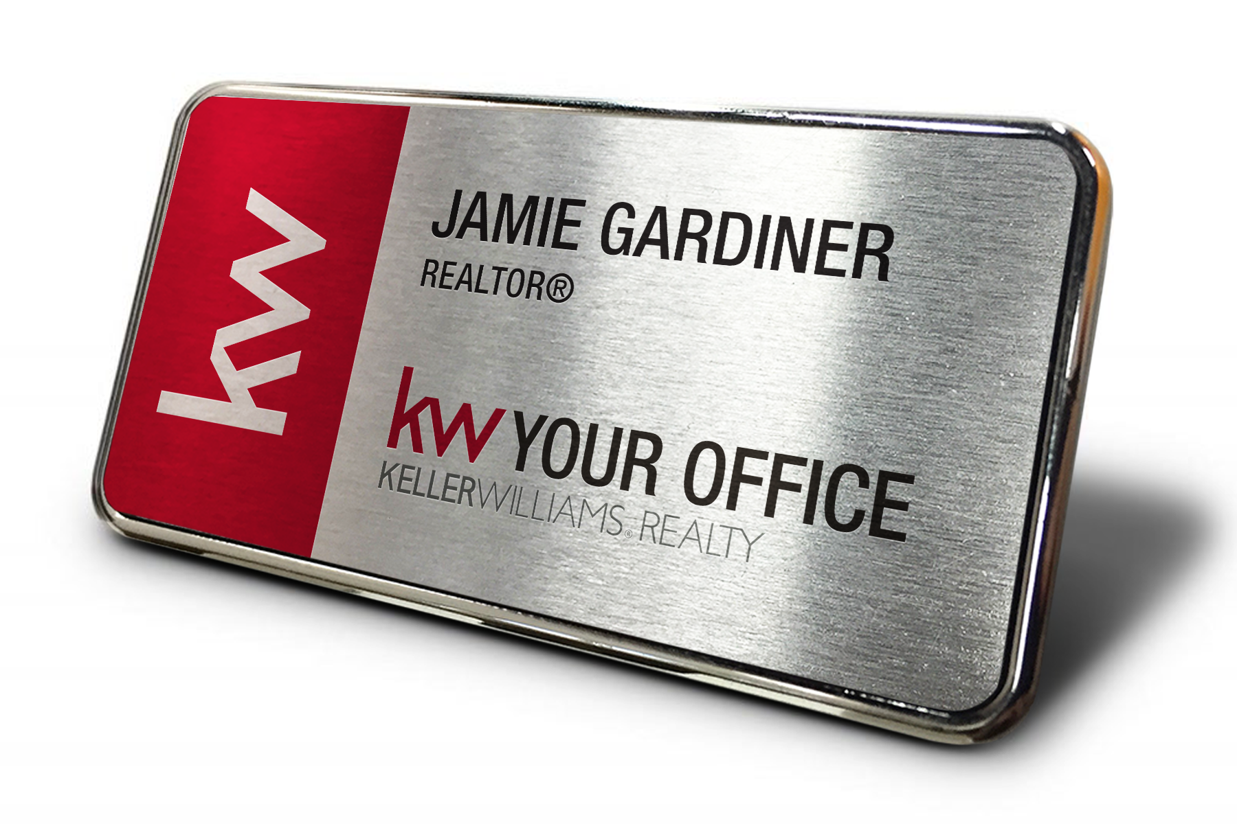 Framed Name Tag - Red/Silver Block 1.5x3 | BRANDco.